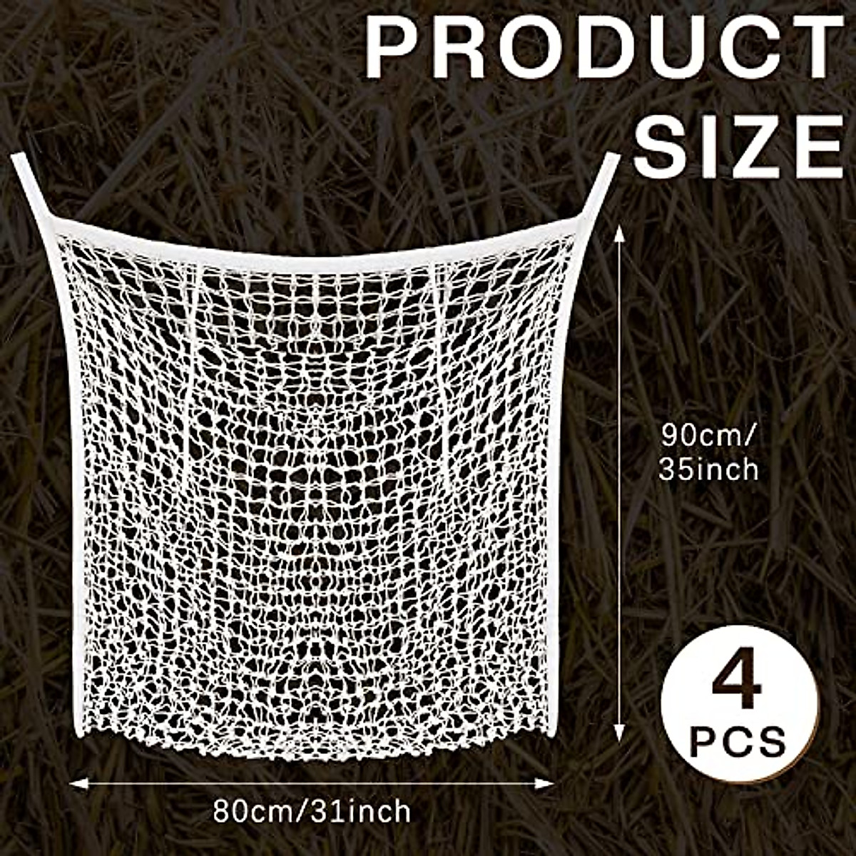 Riakrum 4 Pcs Hay Net White Slow Feed Hay Net Bag Hay Bags for Horses 35 x 31 Inch Horse Feed Bag Horse Feeding Supplies for Horse Feeder Full Day Feeding Horses Goat Stall Trailer