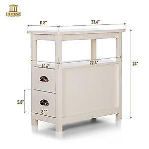 HERA'S PALACE Small End Table with Storage, White Nightstand with Drawer, Sturdy and Durable, Narrow Side Table for Bedroom, Living Room, Office, Sofa