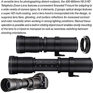 Canon EOS Rebel T8i DSLR Camera with 18-55mm Lens & 75-300mm Lens Bundle + 420-800mm Super Zoom Lens, Wide Angle & Telephoto Lens + 128GB Memory + Case + Tripod + 3pc Filter Kit + Pro Bundle, Black