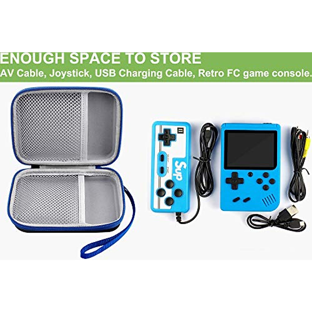 ALKOO Universal Hard Case for Handheld Game Consoles, Retro Mini Game Player Box for Charging Cable, Earpods, Batteries and Accessories (Blue)
