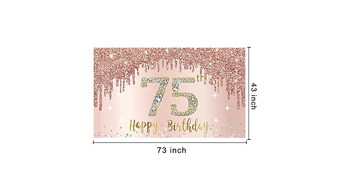 Celebrate 75th Birthday with Rose Gold Banner Backdrop for Women
