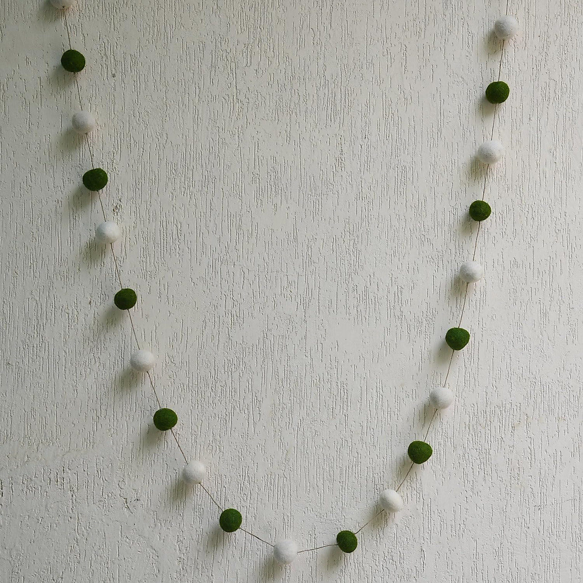 De Kulture Handmade Premium Wool Felt Micro POM POM Garland Eco Friendly Halloween Wall Hanging Home Office Theme Party Holiday Decoration Banner | 24 Inches (Set of 4) (Green & Off White)