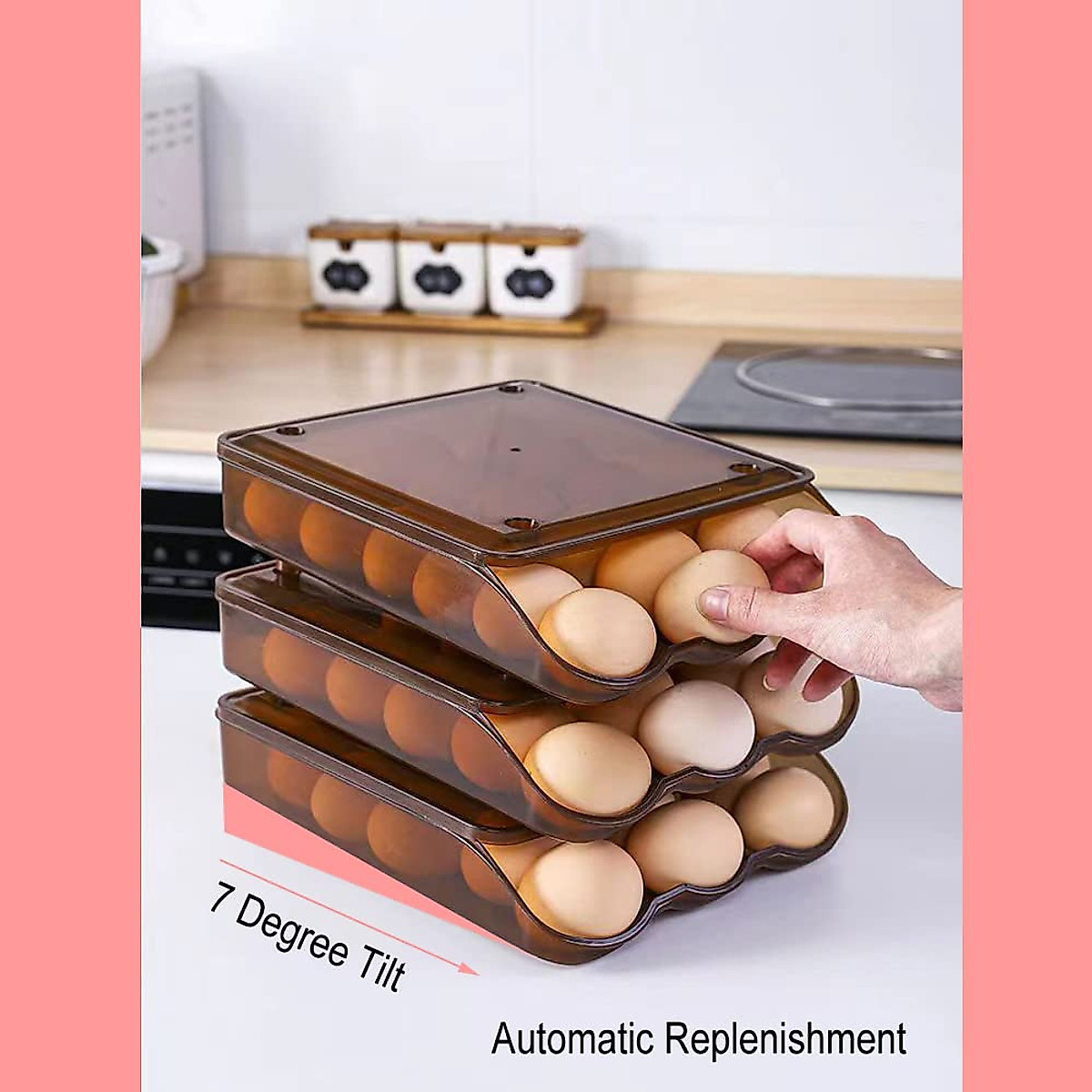 Egg Holder For Refrigerator，Automatic Replenishment Of 36 Egg Preservation Plastic Storage Box,With Lid Stackable Clear Egg Organizer Storage Box,7 Degree Tilt (2 Layer)