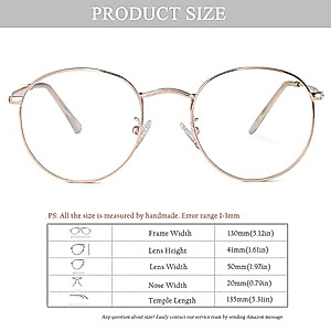 HJSTES Round Blue Light Glasses for Women Men Retro Circle Clear Lens Metal Frame Eyeglasses (Rose Gold)