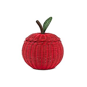 G6 COLLECTION Apple Rattan Storage Basket with Lid Decorative Bin Home Decor Hand Woven Shelf Organizer Cute Handmade Handcrafted Gift Art Decoration Artwork Wicker Apple (Large)
