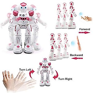 FLYWIND RC Robot Toys for Kids, Programmable Smart Remote Control Robot Toy Intellectual Control Robot Rechargeable, Walking Dancing Robot Gesture Sensing Robot Birthday Gift for Boys Girls （Pink）