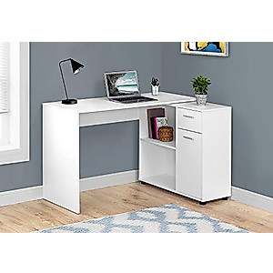 Monarch Specialties Workstation with Storage Shelves and Cabinet for Home & Office-Contemporary Style L Shaped Computer Desk, 46" L, White