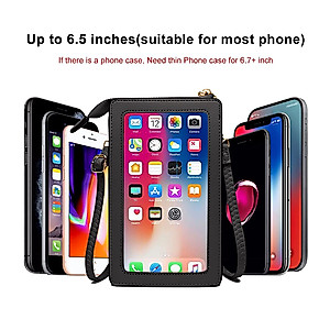 VEVESMUNDO Touchscreen Purse Wallet Zipper Holder Bag with Clear Touch Screen Phone Window (Black)