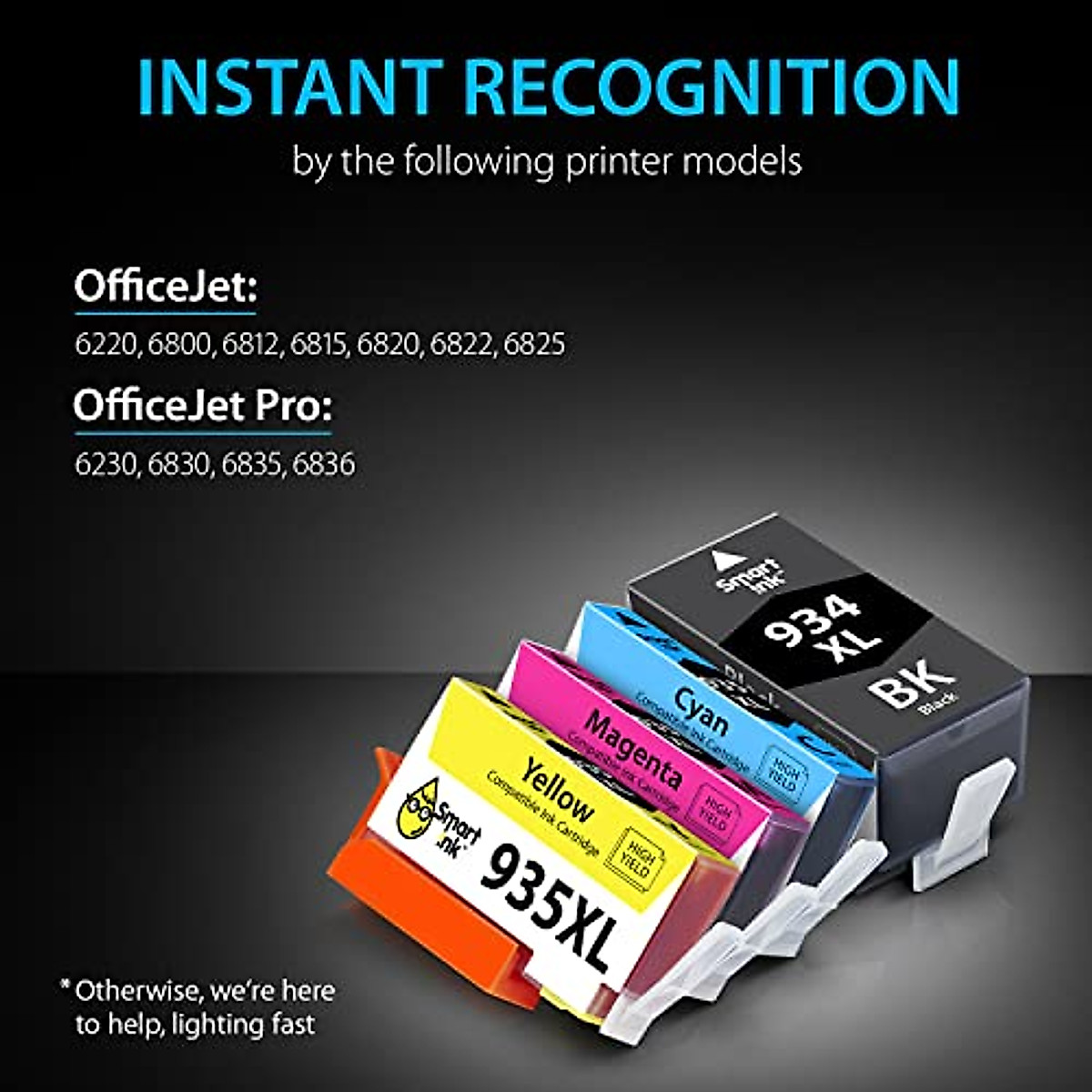 Smart Ink Compatible Ink Cartridge Replacement for HP 934 XL 935XL 934XL 935 High Yield 4 Combo Pack (Black & C/M/Y) to use with Officejet 6220 6812 6815 6820 Officejet Pro 6230 6830 6835 Printers