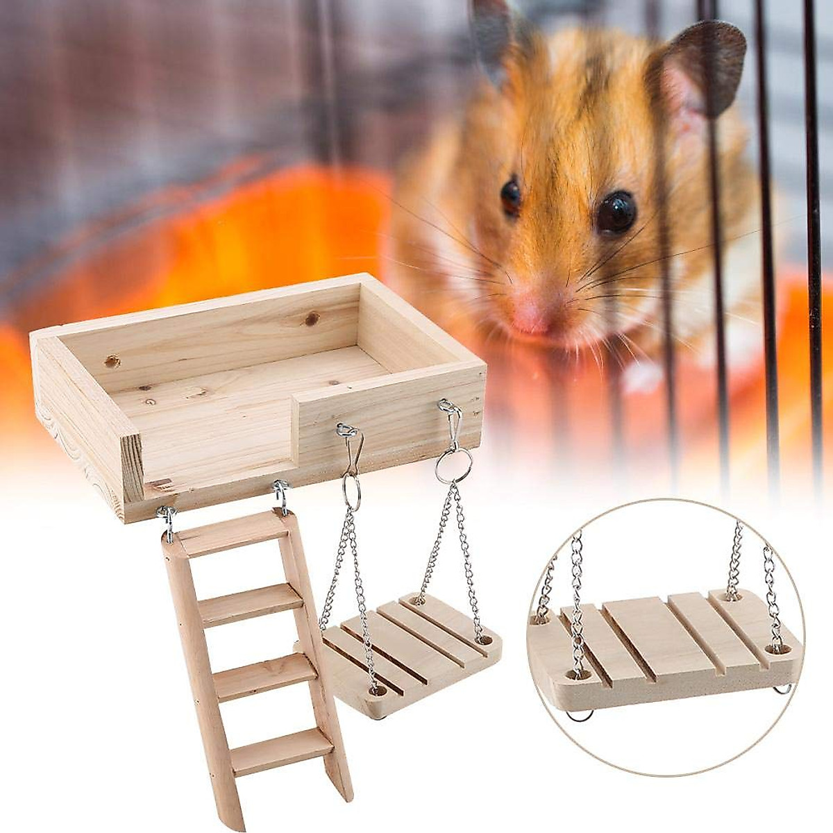 HEEPDD 3Pcs Wooden Hamster Crawling Ladder Funny Swing Toys Set Small Animal Toy Cage Accessories for Gerbil Rat Chinchillas Guinea Pig Squirrel