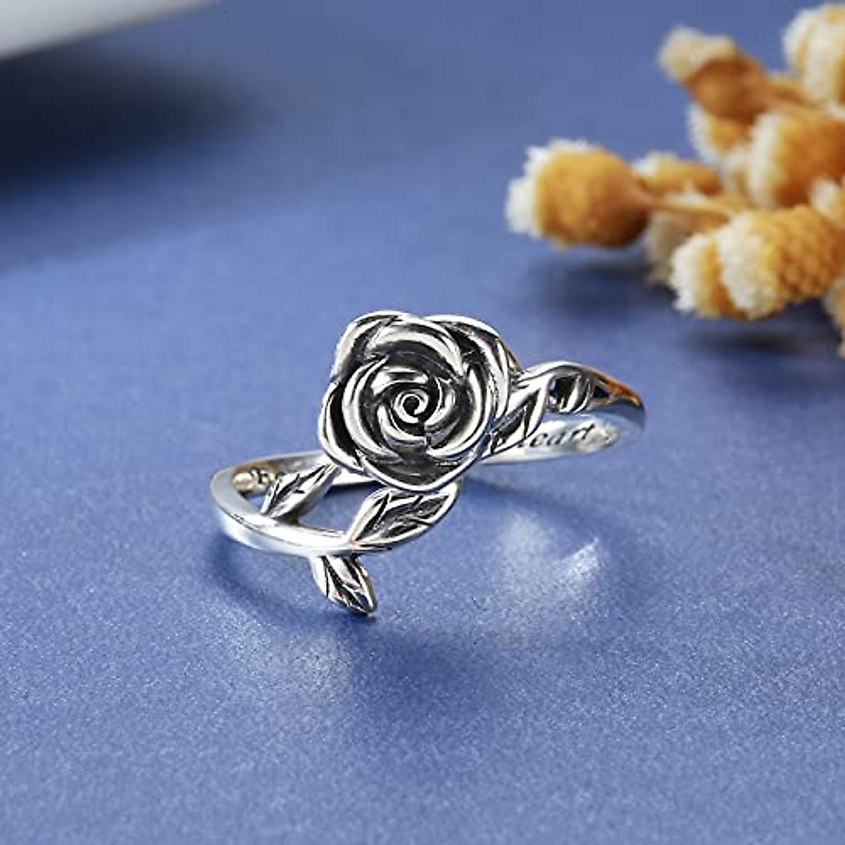 MANBU Rose Cremation Urn Jewelry for Ashes - 925 Sterling Silver Memorial Keepsake Ring Bracelet Necklace Gift for Women, Bereavement Gift for A Loss Of the Loved One (ring 1)