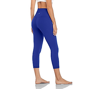 HeyNuts High Waisted Yoga Capris Leggings for Women, Buttery Soft Workout Cropped Pants Compression 3/4 Leggings 21'' Sapphire Blue S(4/6)