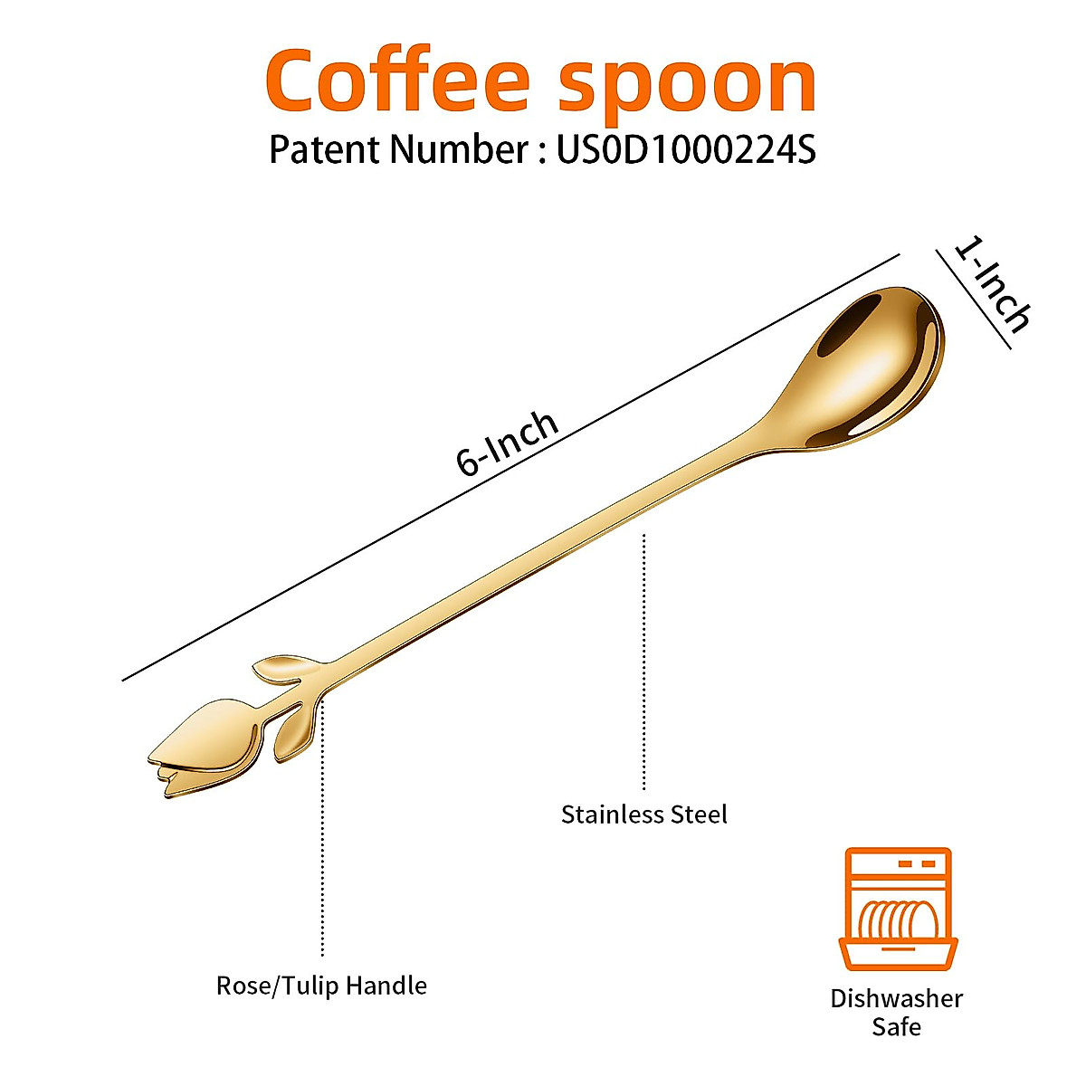 SGVRPVZ Gold Tulip/Rose Handle 12-Pcs Mini Coffee Spoons Set - 6" Stainless Steel for Espresso, Tea, Dessert - Ideal for Demitasse & Small Servings