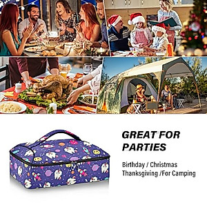 Kcldeci Insulated Thermal Food Carrier Insulated Casserole Carrier for Hot or Cold Food,Teeth Pattern on Purple Galaxy Insulated Tote Bag for Potluck Cookouts Parties Picnic,Lasagna Lugger