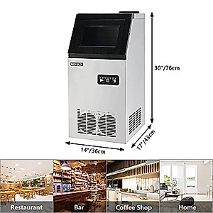 ROVSUN 110LBS/24H Commercial Ice Maker Machine with 24lbs Storage Bin, Freestanding Ice Machine for Home Office Restaurant Bar Cafe, Includes Scoop & Connection Hose
