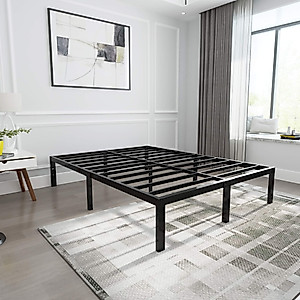 yookare 14 Inch Tall 3500lbs Heavy Duty Metal Bed Frame/with Storage/Mattress Foundation/Steel Slats Platform/Noise Free/No Box Spring Needed,Cal King