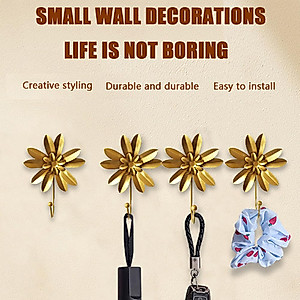 Sdjdhej Golden Flower Single Hooks, 4Pcs Flower Retro Style for Room Wall Mounted Decoration, Coat Hat Scarf Hanging Entry Heavy Duty Hooks, Home Decor (C)