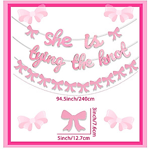 JeVenis She is Tying The Knot Banner Tie The Knot Bridal Shower Decor Pink Bow Banner Garland Coquette Bachelorette Party Decorations