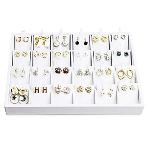 MOOCA Premium White Leatherette Horizontal Earring Cards Display Tray with 24 Earring Cards, Showcase Display for Jewelry & Pendant Collection, 10 1/4 W x 7 1/2 D x 1 H in