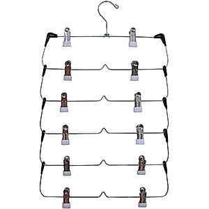 Pant Hangers Space Saving, Homa Jia 4 Pack 6-Tier Skirt Hangers with Clip Multiple Hangers in one Clothes Hangers with Clips Skirts Hangers for Closet Bottom Hangers Metal Pants Hangers with Clips