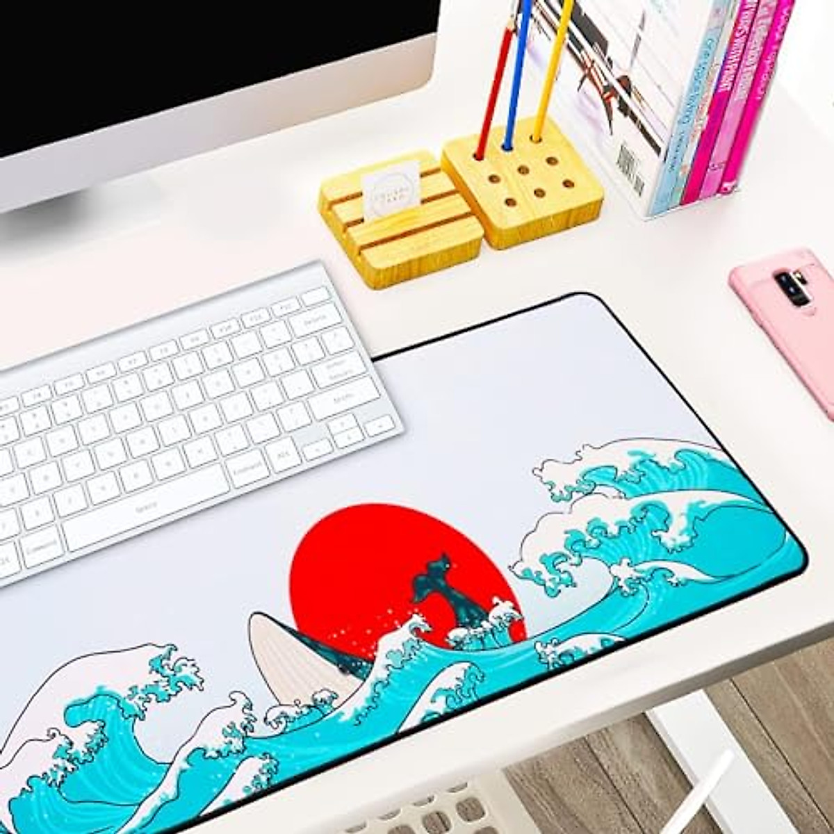 Womier Large Mouse Pad, Coral Sea Gaming Mouse Pad, Waterproof Big Desk Pads 27.6 x 11.8 Inches, Non-Slip Rubber Table Mat for Office Laptop PC Gamer, Kanagawa Surfing MousePads
