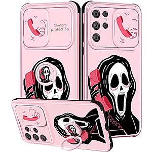 Goocrux (2in1 for Samsung Galaxy S21 Ultra Case Skull Skeleton Women Girls Cute Girly Phone Cover Cool Funny Goth Design with Slide Camera Cover+Ring Holder Teen Cases for S21 Ultra 6.8''