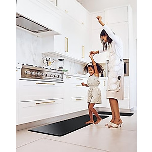 Homergy Anti Fatigue Kitchen Mats for Floor 2 PCS, Memory Foam Cushioned Rugs, Comfort Standing Desk Mats for Office, Home, Laundry Room, Waterproof & Ergonomic, 17.3×30.3 & 17.3×59, Black