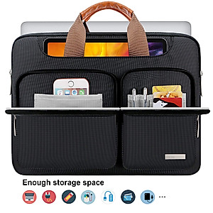 Lacdo 360° Protective Laptop Shoulder Bag for 15 inch New MacBook Air M3 A3114 M2 A2941 2024-2023, 15 inch MacBook Pro A1990 A1707, Dell XPS 15 Plus 2022-2020 Computer Bag, Water-Resistant, Black