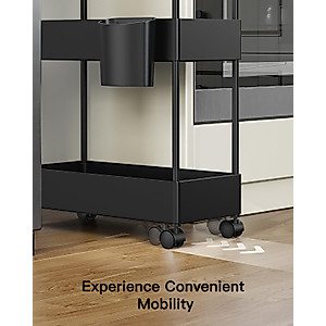 Pipishell Slim Storage Cart with Wheels, Bathroom Cart Organizer Bathroom Storage Small, Rolling Cart for Bathroom, Laundry Room, Kitchen, Narrow Space, Black PIUC04