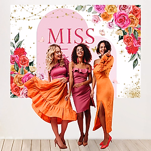 Mocsicka Miss to Mrs Backdrop Hot Pink Flowers Gold Glitter Bridal Shower Party Decorations Wedding Bride to Be Engagement Photography Background (7x5ft(82''x60''), Pink)