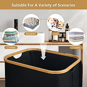 Upassion 110L Laundry Hamper with Lid, Large Laundry Basket with Lid and Handle, Collapsible Hampers for Laundry with Removable Inner Bag for Clothes Toys Towels - Black
