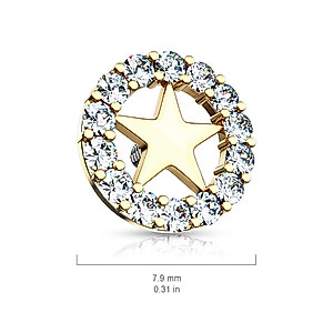 Covet Jewelry CZ Paved Circle Outlined Star Center Internal Threaded Dermal Anchor Tops (Gold)