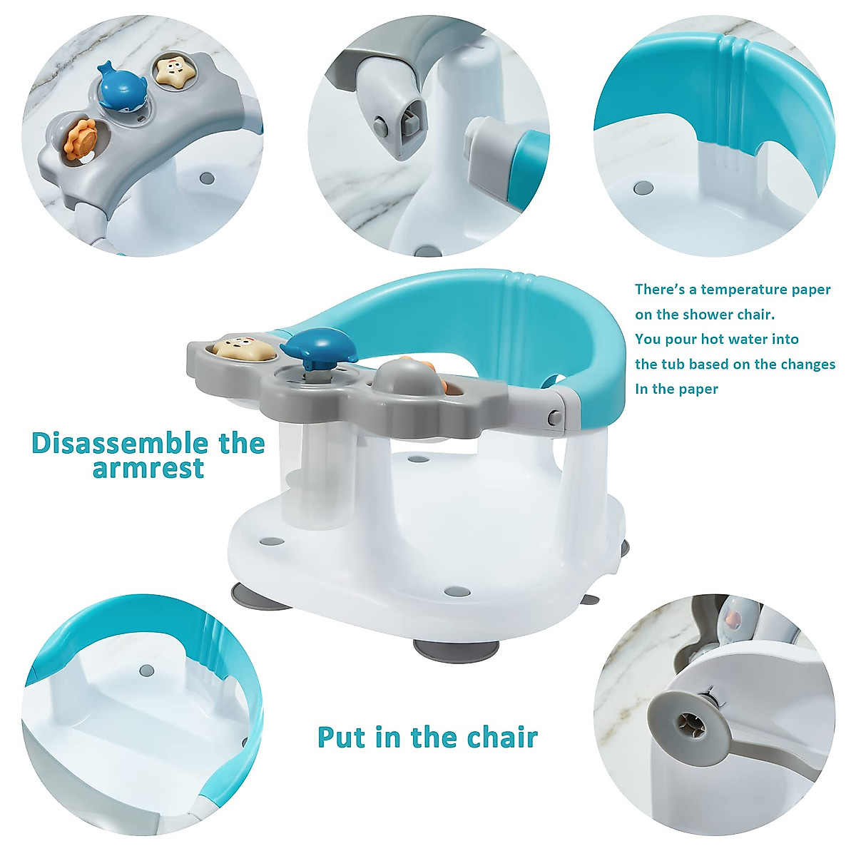 Baby Bath Seat, Infant Bath Seat, Bath Seat for Baby,Baby Bathtub Seat for Sit-Up 6-36 Months 4 Suction Cups Stability (White)