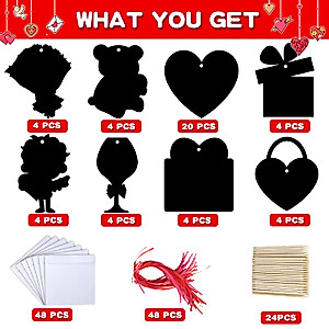 MGparty 48 Packs Valentines Day Gifts Cards for Kids Magic Color Scratch Heart Rainbow Scratch Paper Valentine Crafts for Kids Classroom Exchange Create Rainbow Scratch Art Party Reward