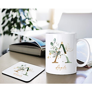 SANTANNA Personalized Name Coffee Mug With Custom Letter Alphabet Initial (Botanica and Gold Herbs)