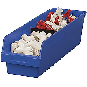 Akro-Mils 30094 Plastic Nesting ShelfMax Storage Bin Box, (24-Inch x 6-Inch x 6-Inch), Blue, (10-Pack)