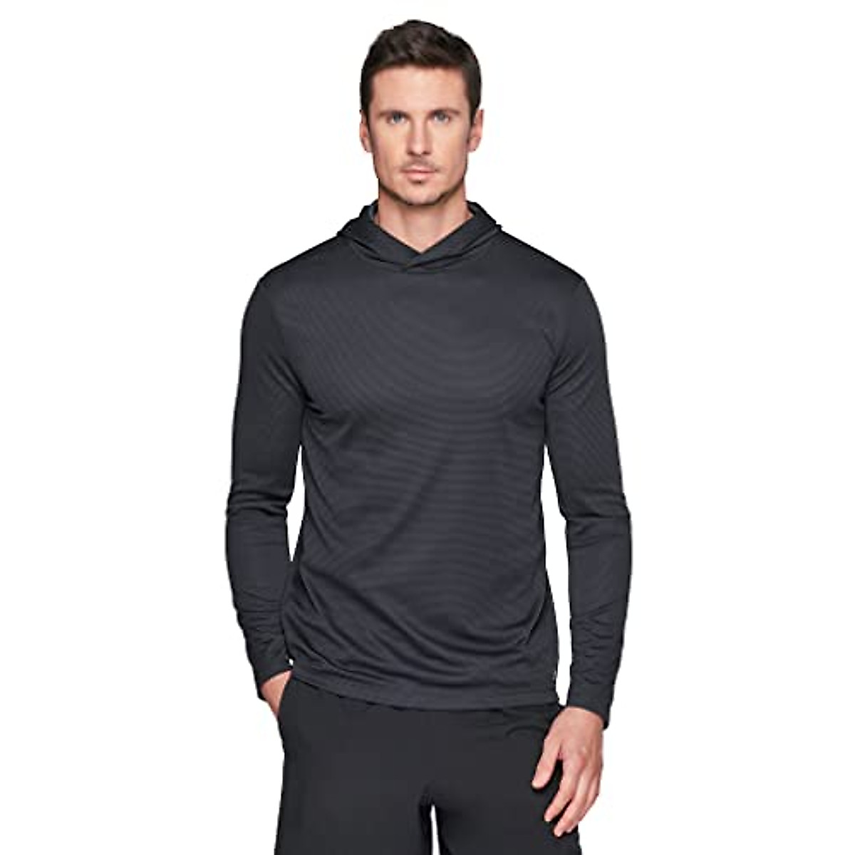 RBX Men's Lightweight Hoodie Top Quick Drying Long Sleeve Tee Texture Charcoal S