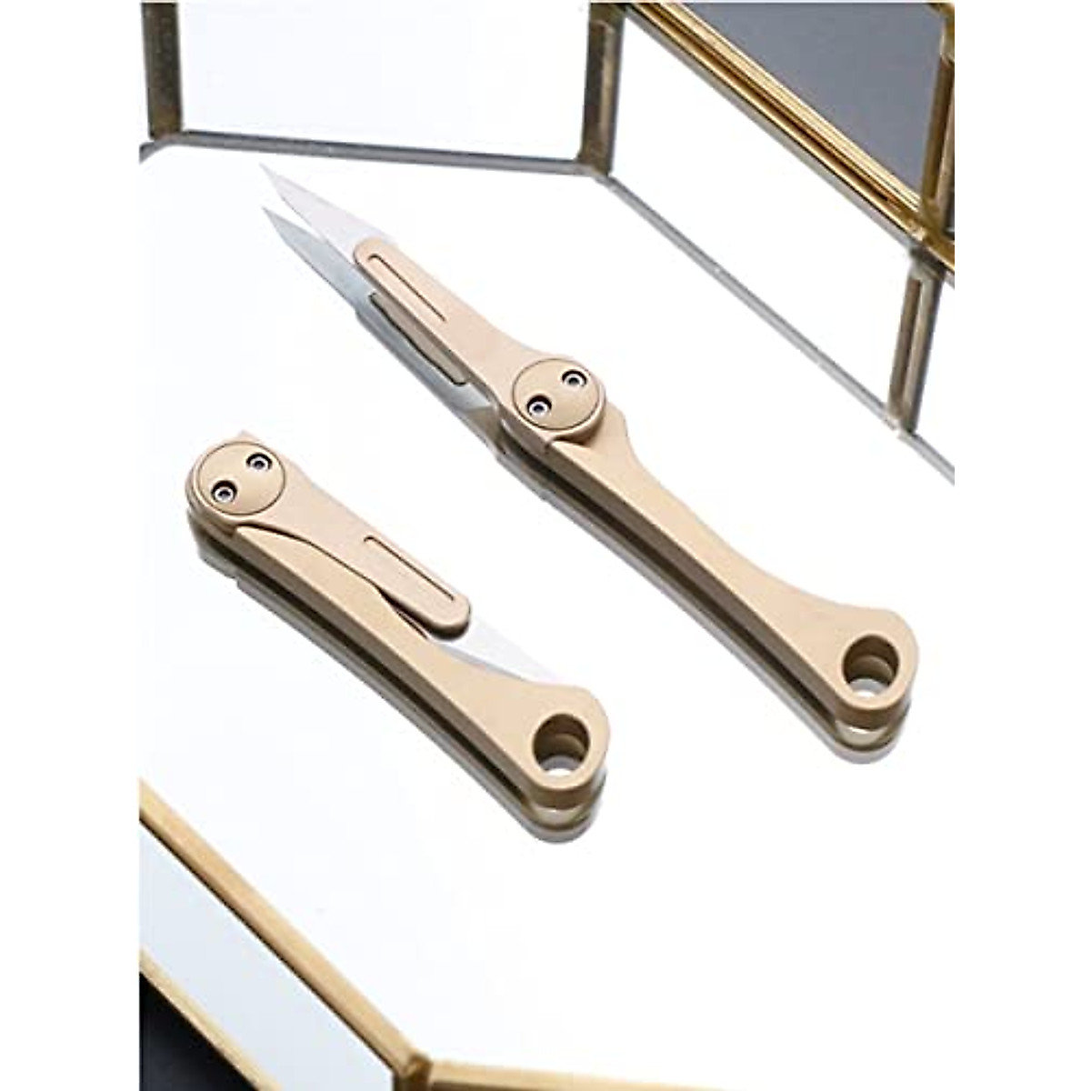 SZHOWORLD Brass Mini Folding knife Utility Knife with 10 Extra Replaceable Blades, Ultra Compact, Lightweight and Portable