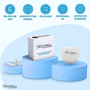 Restwell Dental Nightguard for Teeth Grinding, Bruxing & TMJ Relief, Anti Protector, Clear, 3 Piece Set, 2 Count