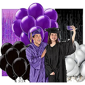 Graduation Party Decorations 2023 Purple Grad Purple Silver Black Balloons 30Pcs Women Birthday Decorations 2023 Purple NYU Graduation Party Supplies