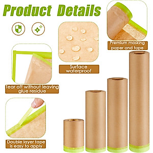 Leinuosen 8 Rolls Masking Tape Sets Includes 6 Assorted Sizes Paint Masking Paper and 2 Vehicles Auto Body Paint Tape Yellow Adhesive Painter Tape Automotive Tape for Car, Furniture, Floor