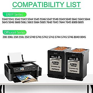 GREENCYCLE Remanufactured Ink Cartridge Replacement for HP 62XL 62 XL C2P05AN Compatible for Envy 5540 5640 5660 7644 7645 OfficeJet 5740 8040 OfficeJet 200 250 Series Printer (Black, 2 Pack)