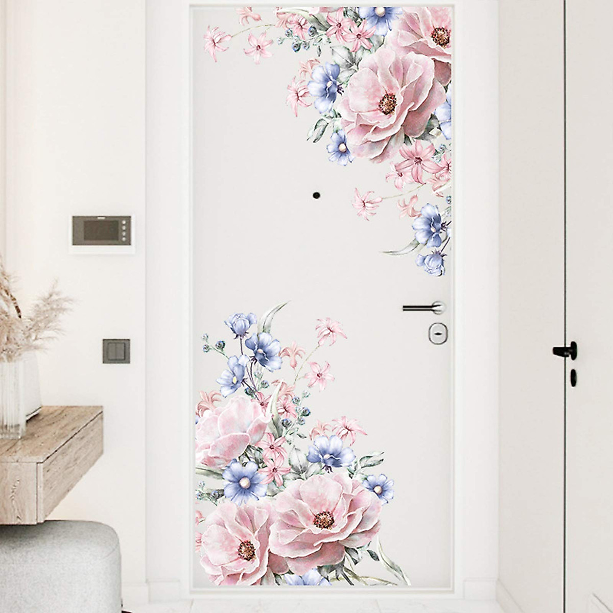 Floral Peonies Wall Stickers, Pink Blue Peony Rose Bouquet Flowers Removable Peel and Stick Wall Decal, DIY Art Vintage Blossom Flowers Wallpaper for Wedding Living Room Girls Room