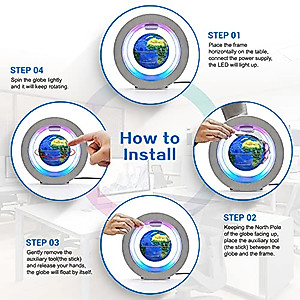 Flagest Magnetic Levitation Floating Globe - Levitating O Shape Globe with LED Lights for Educational Home Office Desk Decor - Birthday Holiday Party Christmas Gift (4Inches Globe）