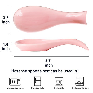 Hasense Spoon Rest for Stove Top, Large Ceramic Spoon Holder for Kitchen Counter, Cooking Utensil Rest for Spatula Ladle Spoon and Tong, Kitchen Spoon Rest for Home and Coffee Bar Accessories, Pink