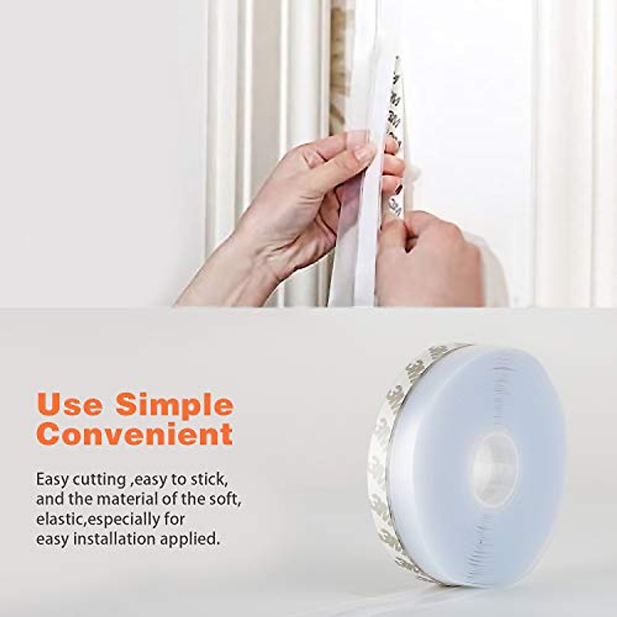 26 Feet Silicone Seal Strip,Door Weather Stripping Door Seal Strip Window Seal Silicone Sealing Tape for Door Draft Stopper Adhesive Tape for Doors Windows and Shower Glass Gaps (Transparent, 35MM)