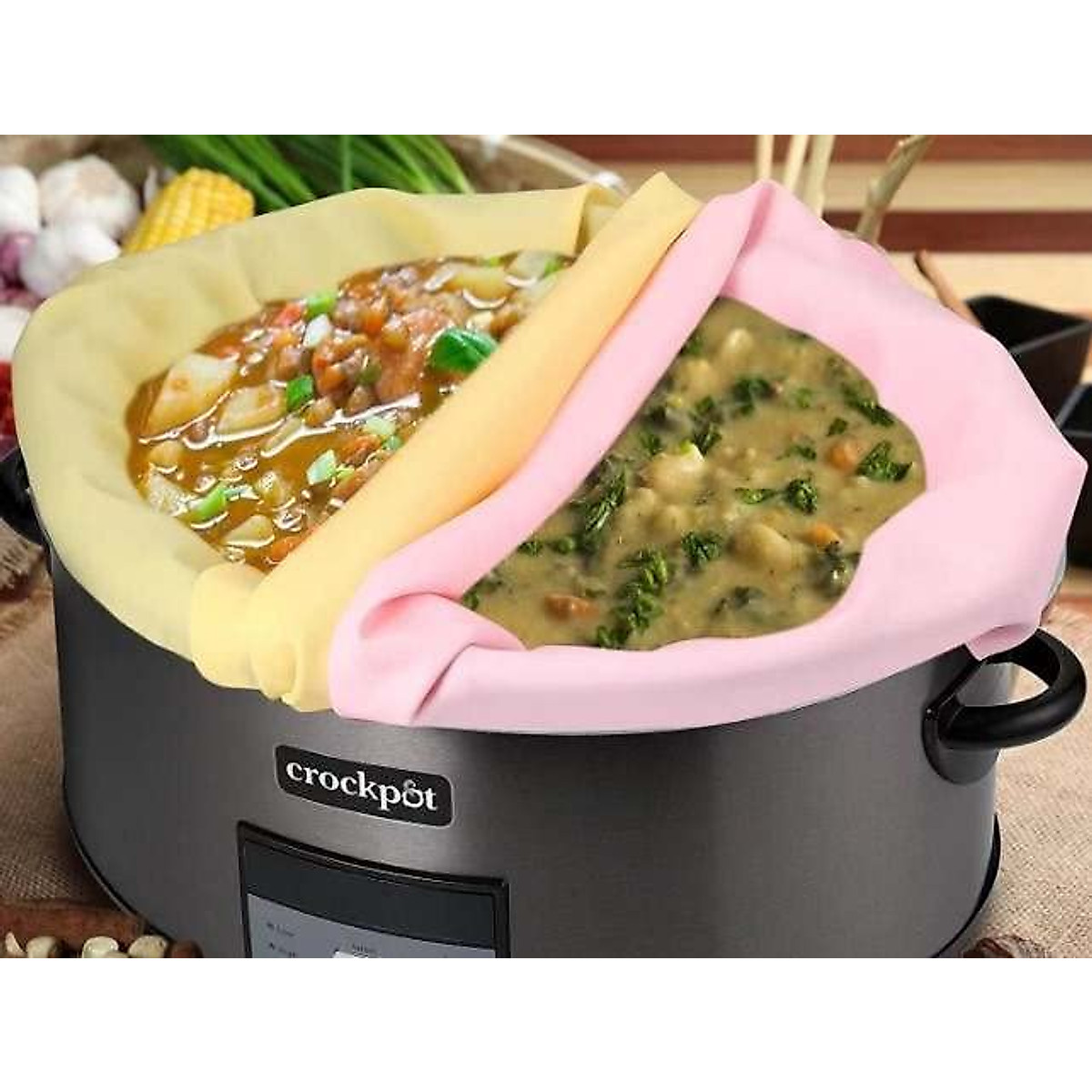 Melon Melo Reusable Crock pot Liner - Food Grade Silicone Slow Cooker Liner for 6-8 Quarts Leakproof Dishwasher Safe Cooker Bags Liners for Oval or Round 6 7 8QT