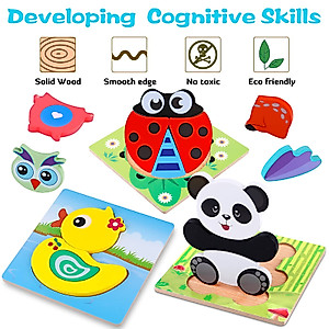 GINMIC Wooden Puzzles for Toddlers, Boys & Girls Educational Preschool Toys Gift with 6 Animals Patterns, Puzzles for 3 Year olds.