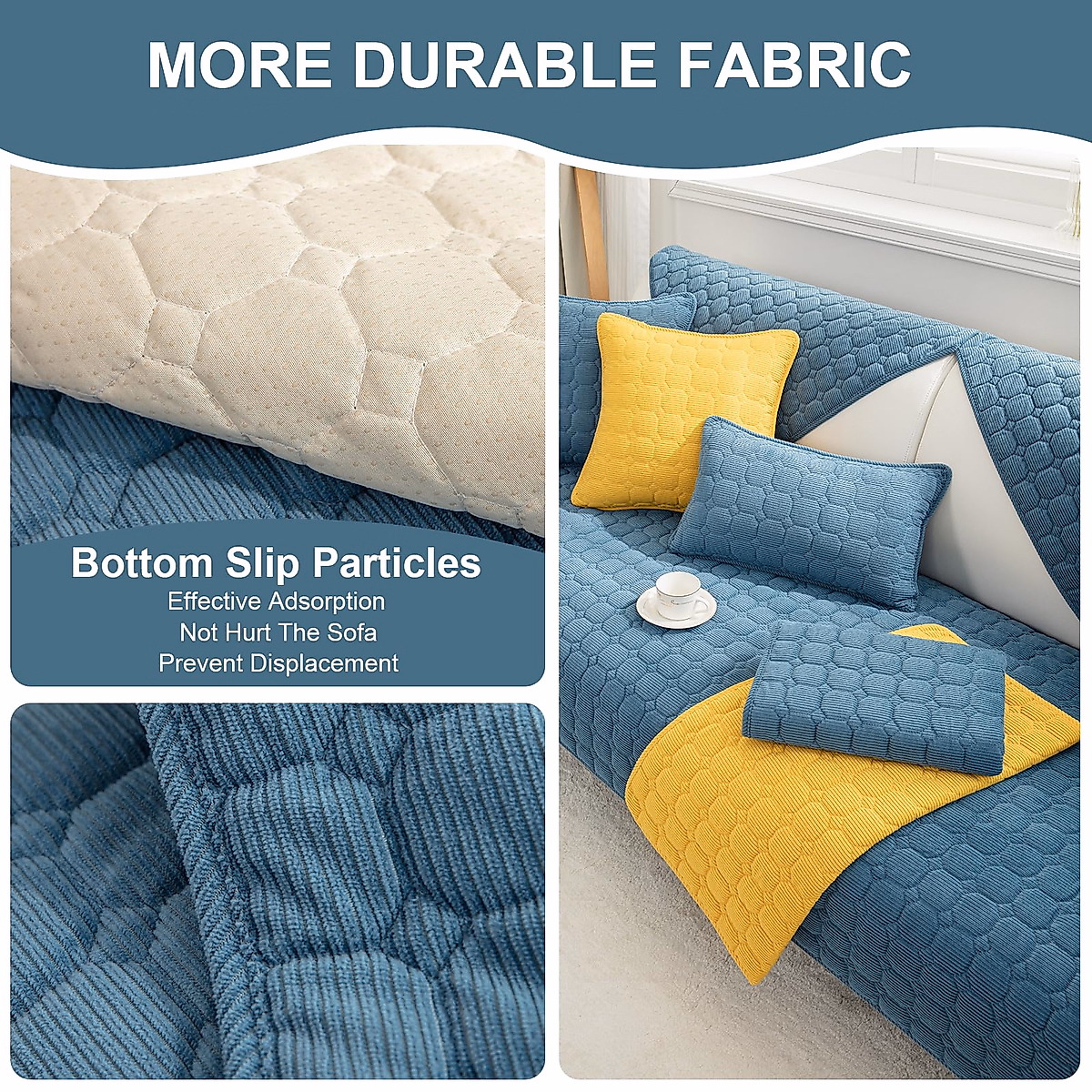 MIFXIN Sofa Cover 1 2 3 Cushion Couch Sectional Sofa Slipcover Universal Anti-Slip Furniture Protector for Living Room Loveseat Recliner L Shaped Armrest Backrest (Only 1 Piece) Blue 36''x63''