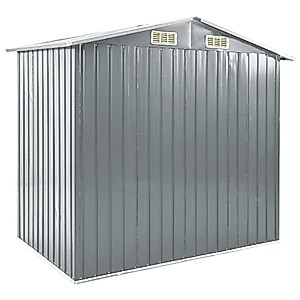 Garden Metal Storage Shed with Rack | Outdoor Tool Shed Storage Room with Vents | Storage Sheds with Door for Outside Patio Backyard Yard Lawn | Gray Galvanized Iron 80.7" x 51.2" x 72"